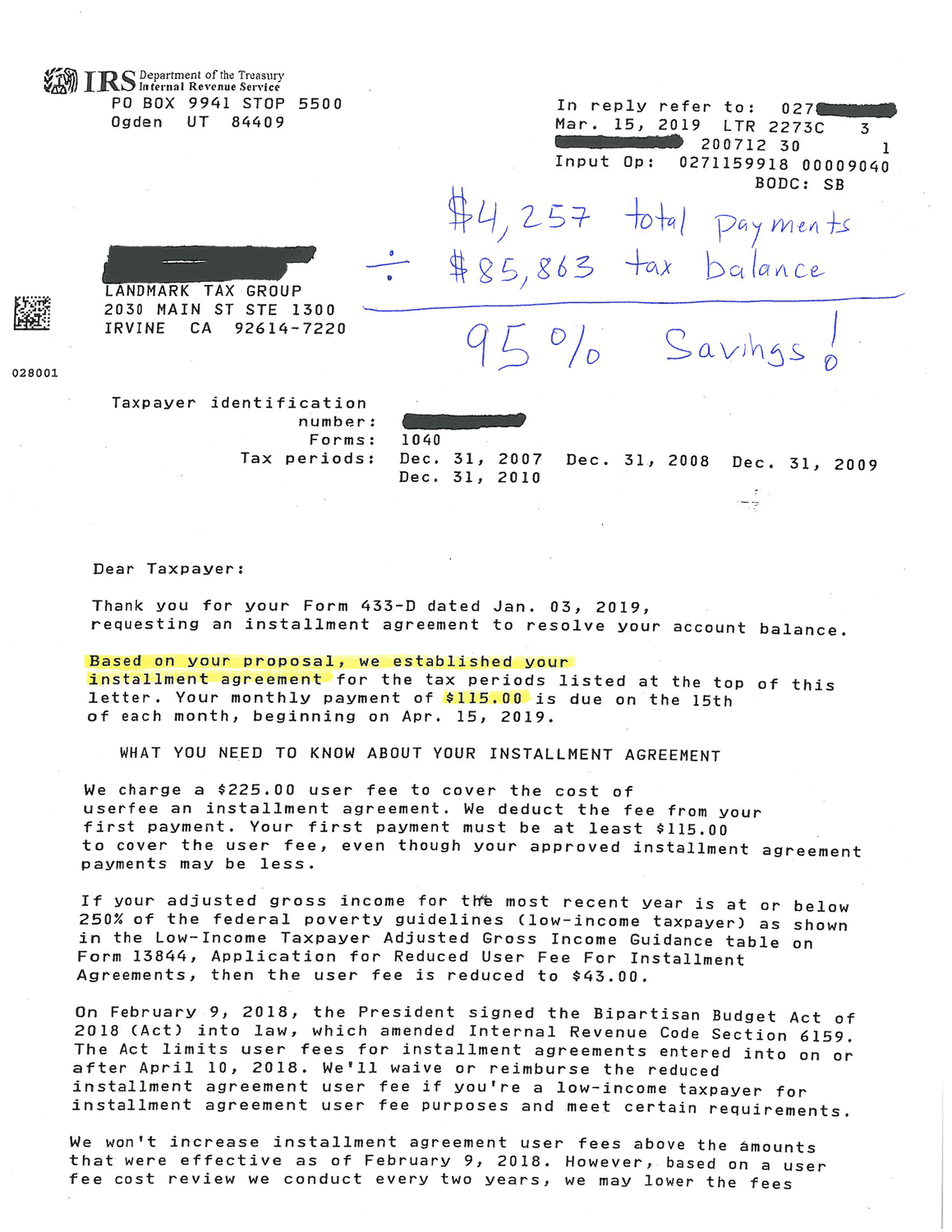 How An 85 863 IRS Bill Reached A 95 Settlement Landmark Tax Group
